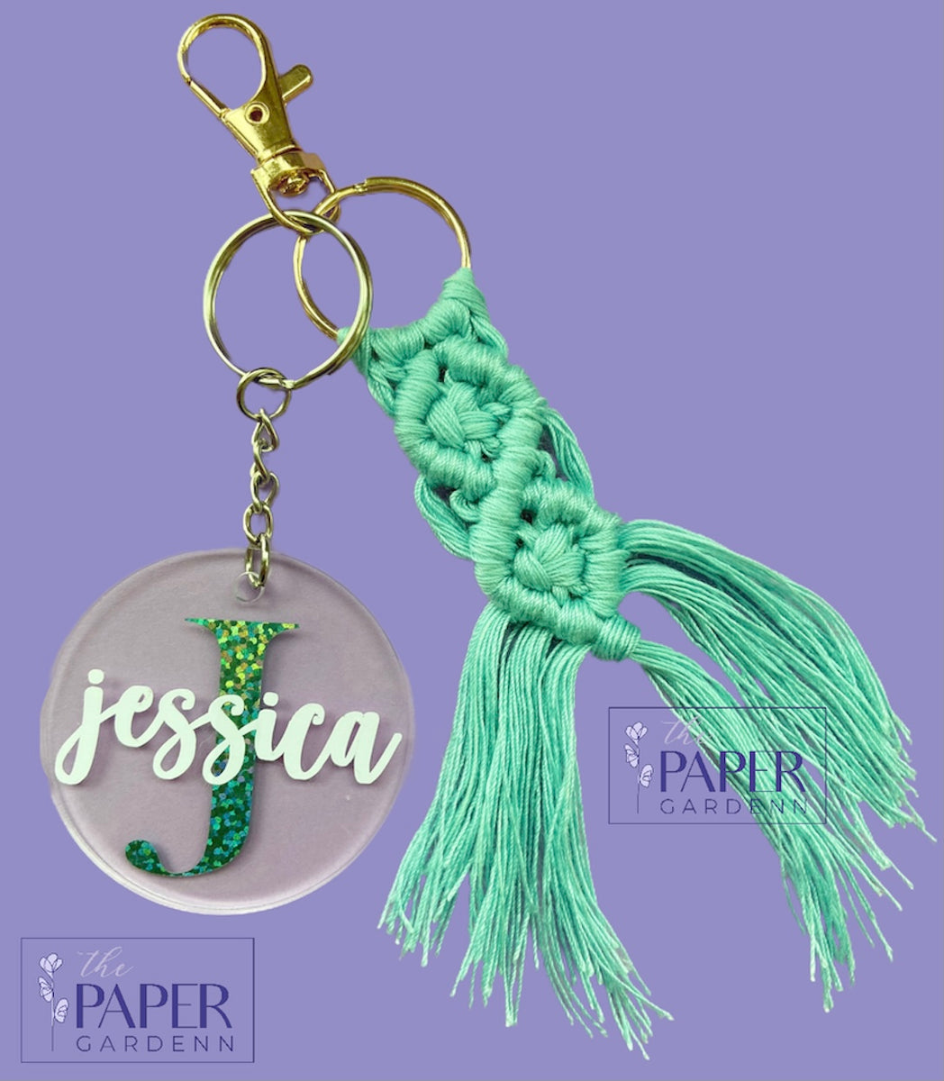 Blue Braided Rope Macramé Cord Keychain ring with Gold Hook Keyring ...
